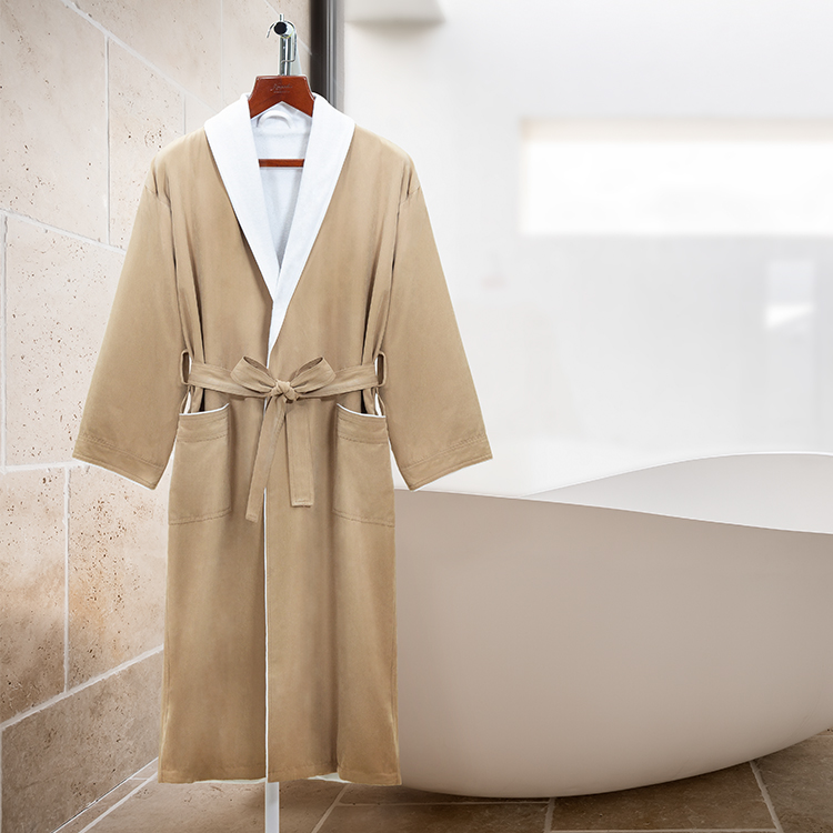 Galaxy Earthy Yellow Peach Skin Bath Robe: 100% Cotton Luxury