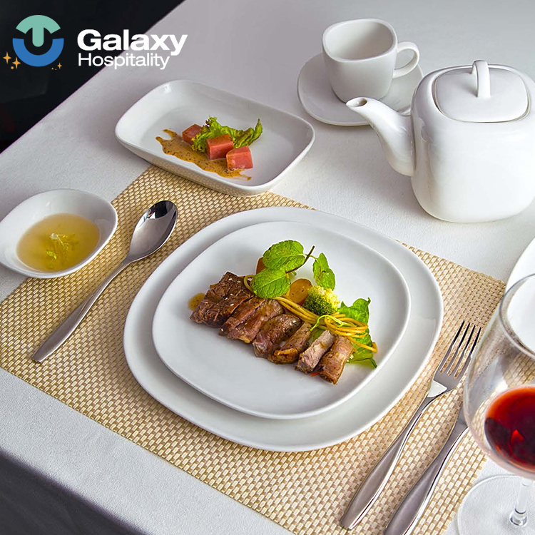 Pure White Bone China Hotel Dinnerware Set by Galaxy
