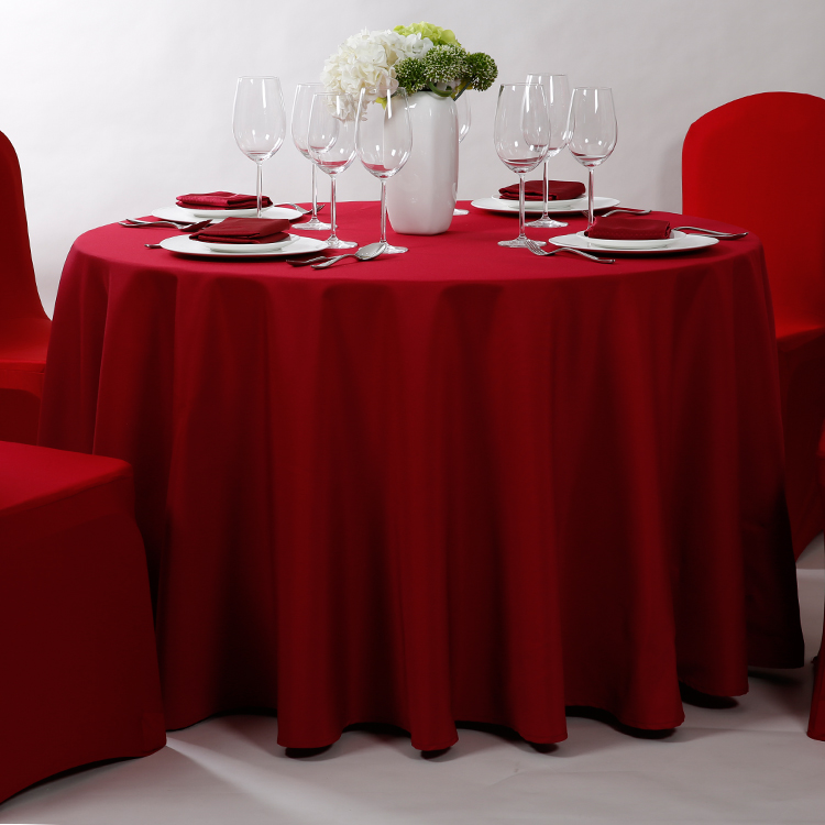 120-Inch Red Jacquard Round Tablecloth for Wedding & Hotel