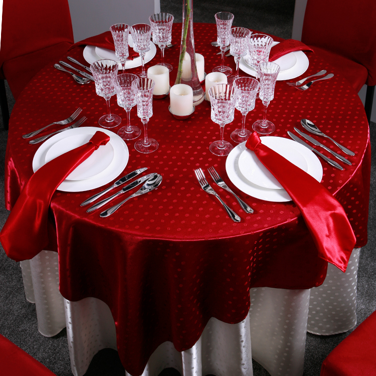 120-Inch Red Jacquard Round Tablecloth for Wedding & Hotel