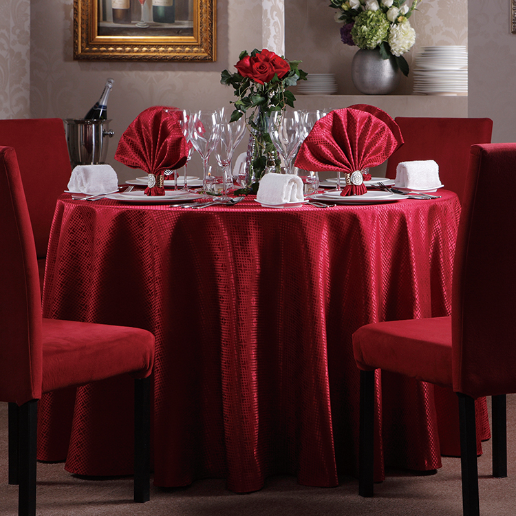 120-Inch Red Jacquard Round Tablecloth for Wedding & Hotel
